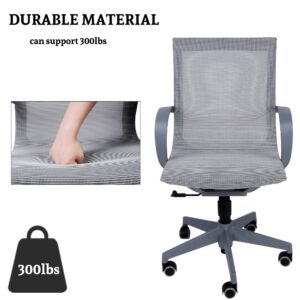 LUCKYERMORE Home Office Chair Desk Chairs Swivel Computer Chair with Arm 300Lb Capacity Mid Back Mesh Chair Breathable Back Seat Height Adjustable for Conference Work Read Rest, Grey