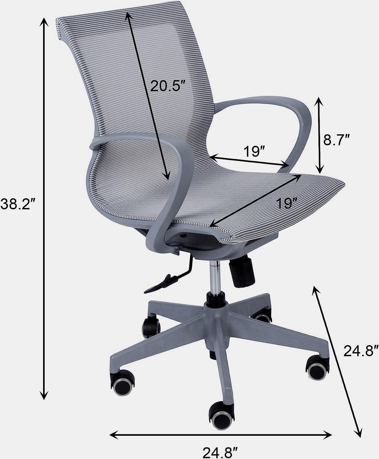 LUCKYERMORE Home Office Chair Desk Chairs Swivel Computer Chair with Arm 300Lb Capacity Mid Back Mesh Chair Breathable Back Seat Height Adjustable for Conference Work Read Rest, Grey