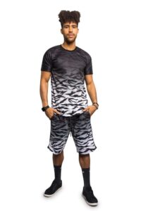 victorious men's dip dye gradient tiger camo tracksuit set short sleeve top and shorts st400 - black - medium - aa14i