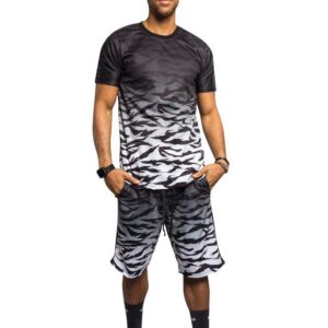 Victorious Men's Dip Dye Gradient Tiger Camo Tracksuit Set Short Sleeve Top and Shorts ST400 - Black - Medium - AA14I