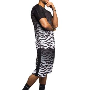 Victorious Men's Dip Dye Gradient Tiger Camo Tracksuit Set Short Sleeve Top and Shorts ST400 - Black - Medium - AA14I