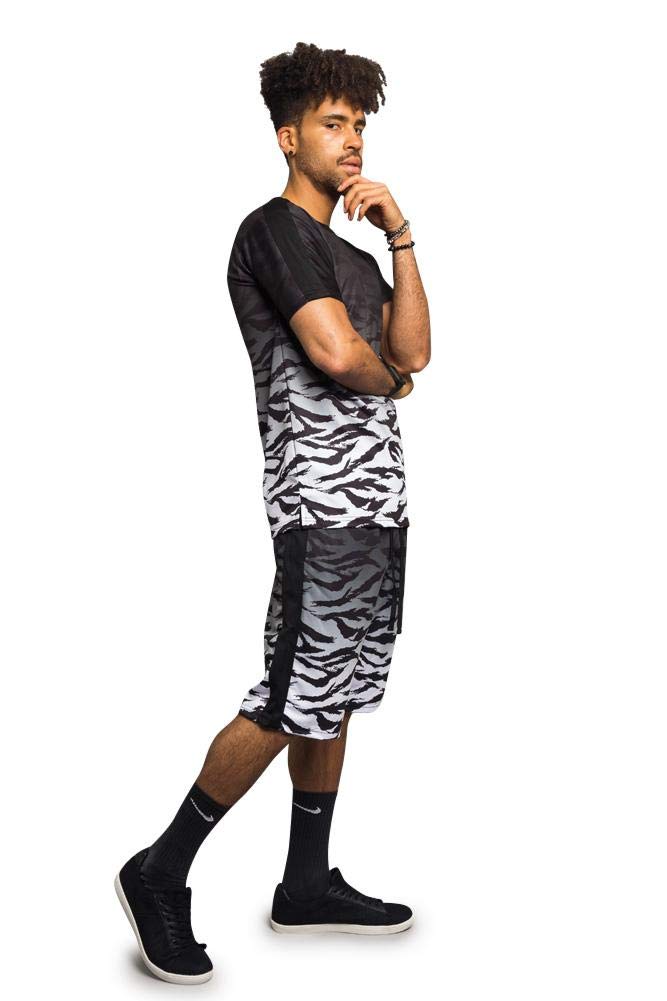 Victorious Men's Dip Dye Gradient Tiger Camo Tracksuit Set Short Sleeve Top and Shorts ST400 - Black - Medium - AA14I