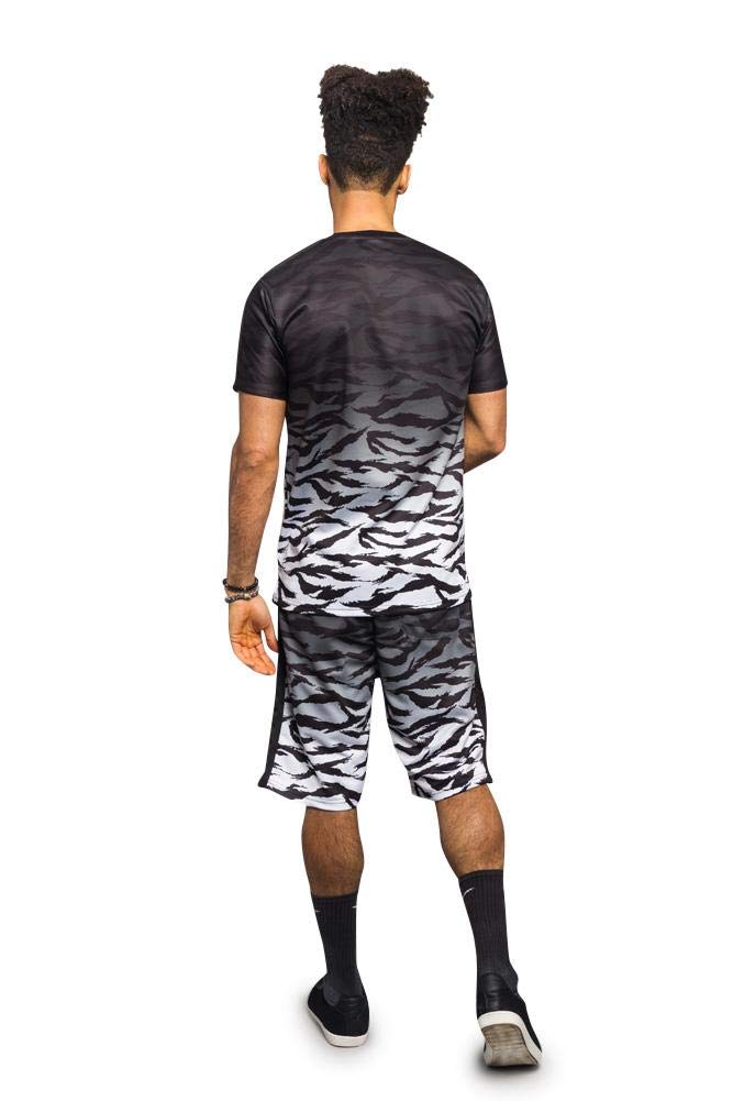 Victorious Men's Dip Dye Gradient Tiger Camo Tracksuit Set Short Sleeve Top and Shorts ST400 - Black - Medium - AA14I