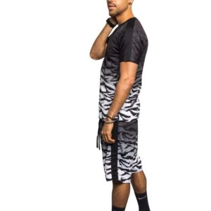 Victorious Men's Dip Dye Gradient Tiger Camo Tracksuit Set Short Sleeve Top and Shorts ST400 - Black - Medium - AA14I