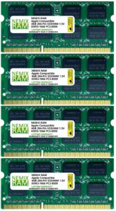 nemix ram 16gb upgrade kit (4x4gb) ddr3 1067mhz / 1066mhz pc3-8500 cl7 sodimm memory compatible for apple imac (late 2009 21.5-inch / 27-inch) sodimm memory mac ram upgrade for imac 10,1 and imac 11,1