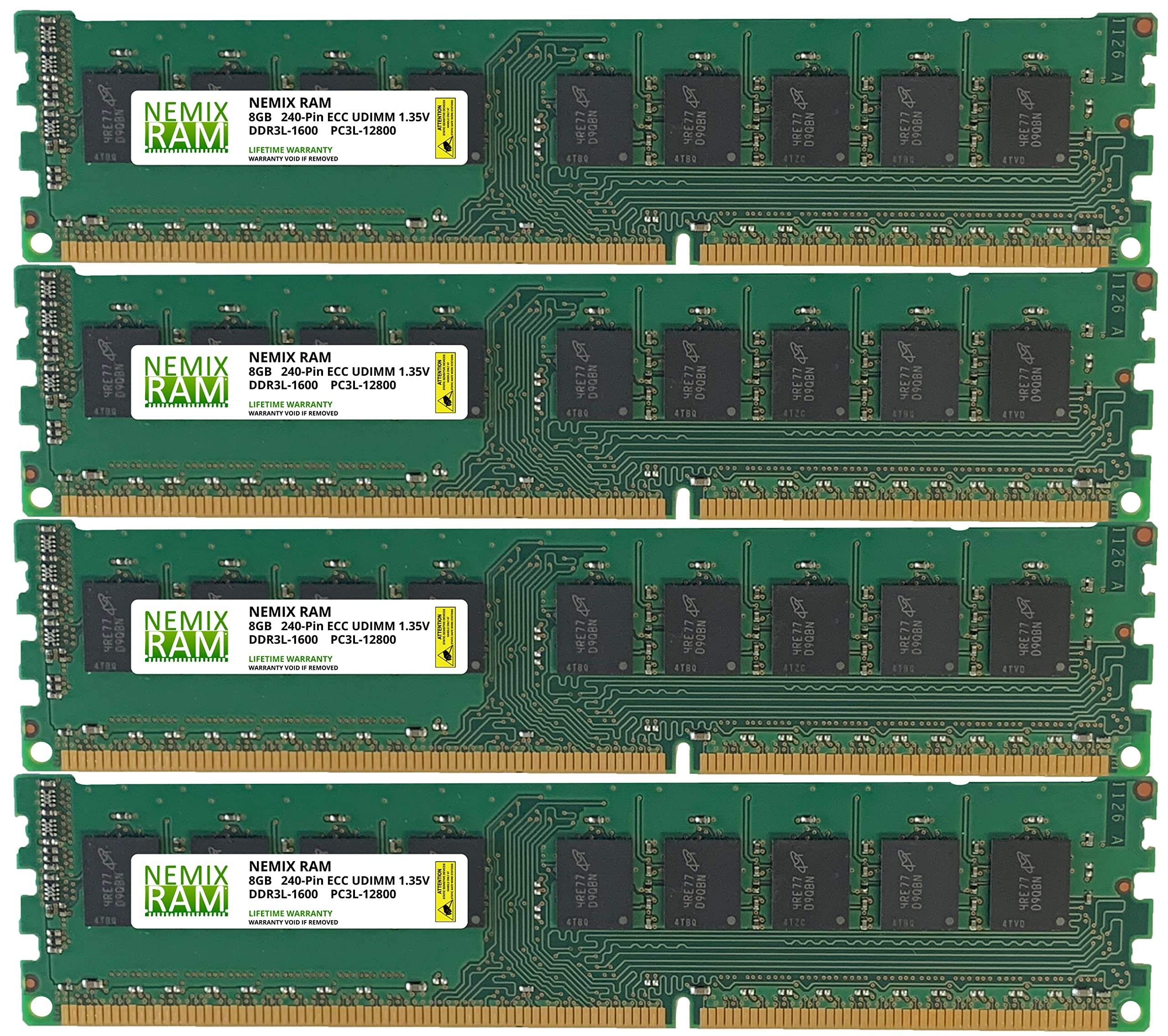 32GB (4x8GB) DDR3-1600MHz PC3-12800 ECC UDIMM 2Rx8 1.35V Unbuffered Server Memory by NEMIX RAM