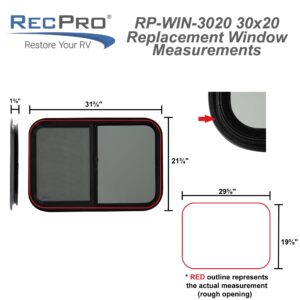 RecPro RV Window | 30" W x 20" H | Teardrop Horizontal Slide | RV Window Replacement | Camper Window | Tempered Tinted Glass | RV Window with Screen | Made in USA (No Trim Kit)