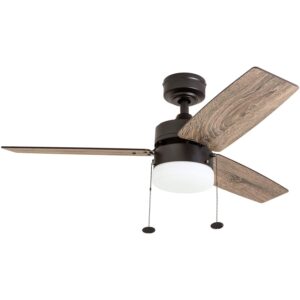 prominence home reston, 42 inch modern farmhouse led ceiling fan with light, pull chain, dual mounting options, dual finish blades, reversible motor - 51015-01 (bronze)