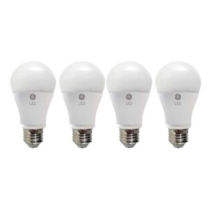 ge lighting a19 led light bulb, dimmable, 7 watt (40w equivalent), 450 lumens, long life, 5000k daylight, 120v, 4-pack