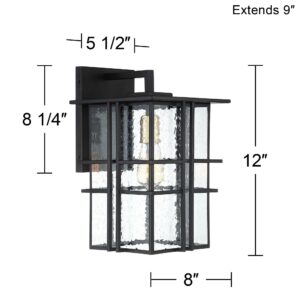 Possini Euro Design Arley Modern Outdoor Wall Light Fixture Black Geometric Frame 16" Seedy Glass for Exterior Barn Deck House Porch Yard Patio Outside Garage Front Door Garden Home Roof Lawn