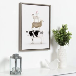 Kate and Laurel Sylvie Stacked Farm Animals Framed Canvas Wall Art By Amy Peterson, 18x24 Gray, Funny Farm Animal Wall Decor