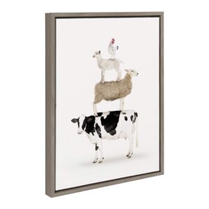 Kate and Laurel Sylvie Stacked Farm Animals Framed Canvas Wall Art By Amy Peterson, 18x24 Gray, Funny Farm Animal Wall Decor