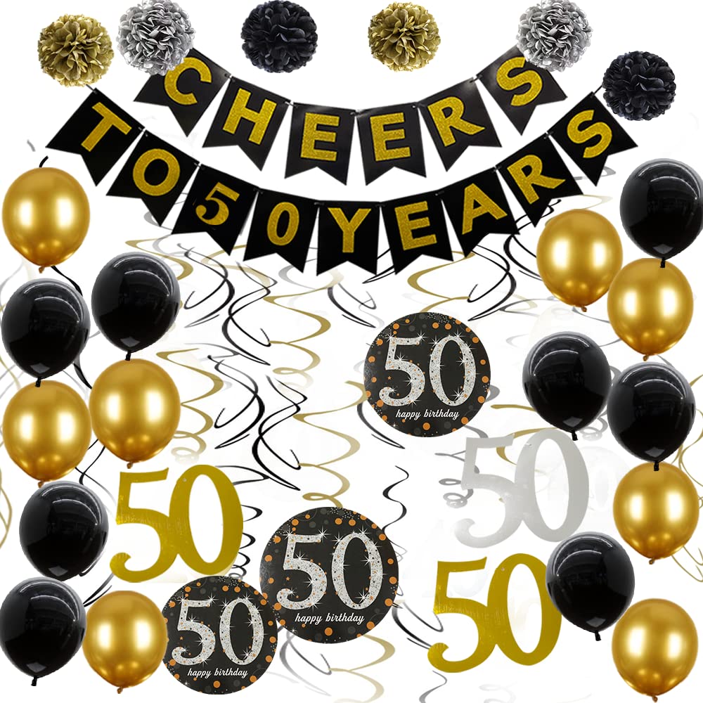 50th Birthday Decorations for Men Cheers to 50 Years Birthday Decorations Black and Gold 50th Birthday Banner for Men 50 Birthday Decorations for Men