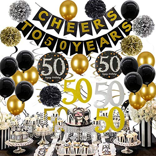 50th Birthday Decorations for Men Cheers to 50 Years Birthday Decorations Black and Gold 50th Birthday Banner for Men 50 Birthday Decorations for Men