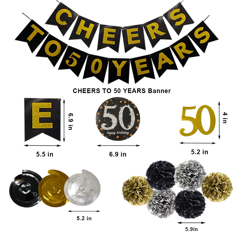 50th Birthday Decorations for Men Cheers to 50 Years Birthday Decorations Black and Gold 50th Birthday Banner for Men 50 Birthday Decorations for Men