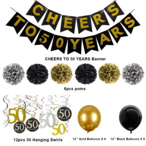 50th Birthday Decorations for Men Cheers to 50 Years Birthday Decorations Black and Gold 50th Birthday Banner for Men 50 Birthday Decorations for Men