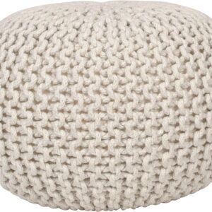 Decor Therapy Lola Round Knit Lurex Yarn and Cotton Pouf, Off-White 20x20x14