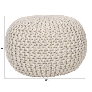 Decor Therapy Lola Round Knit Lurex Yarn and Cotton Pouf, Off-White 20x20x14