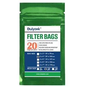 dulytek premium nylon 20 pcs rosin filter bags, 100 micron, 2" x 4", double-stitching, zero blowouts, made in the usa