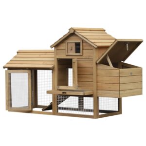 pawhut 59" small wooden chicken coop hen house poultry cage for outdoor backyard with 2 doors, nesting box and removable tray, natural wood