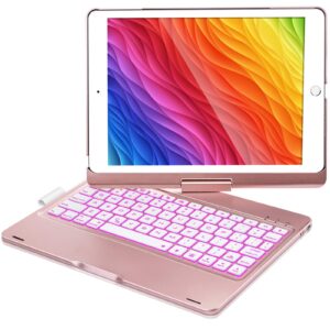 babg ipad keyboard case for ipad 6th gen 2018, ipad 5th gen 2017, ipad pro 9.7, ipad air 2, ipad air 1, 360 screen rotation 7 colors backlight ipad case with keyboard - rose gold