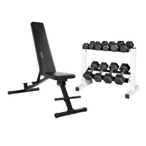 cap barbell 150-pound dumbbell set, 24-inch white rack & adjustable bench bundle