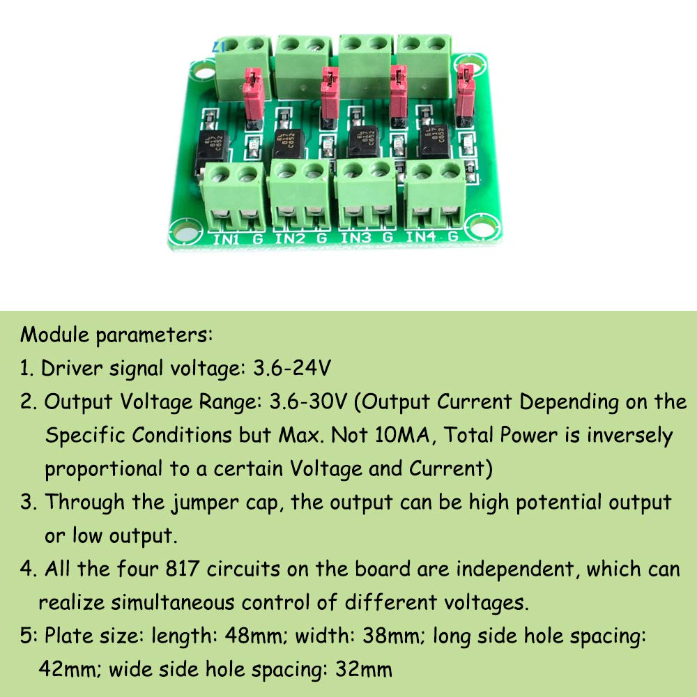 Comimark PC817 4-Channel Voltage Converter Module Optocoupler Isolation Driving Module (2 Pcs)