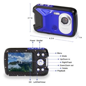 Waterproof Camera Underwater, Vmotal Full HD 1080P Waterproof Digital Camera 2.8" LCD 21MP Rechargeable Point and Shoot Cameras Underwater Camera for Snorkeling (Blue)