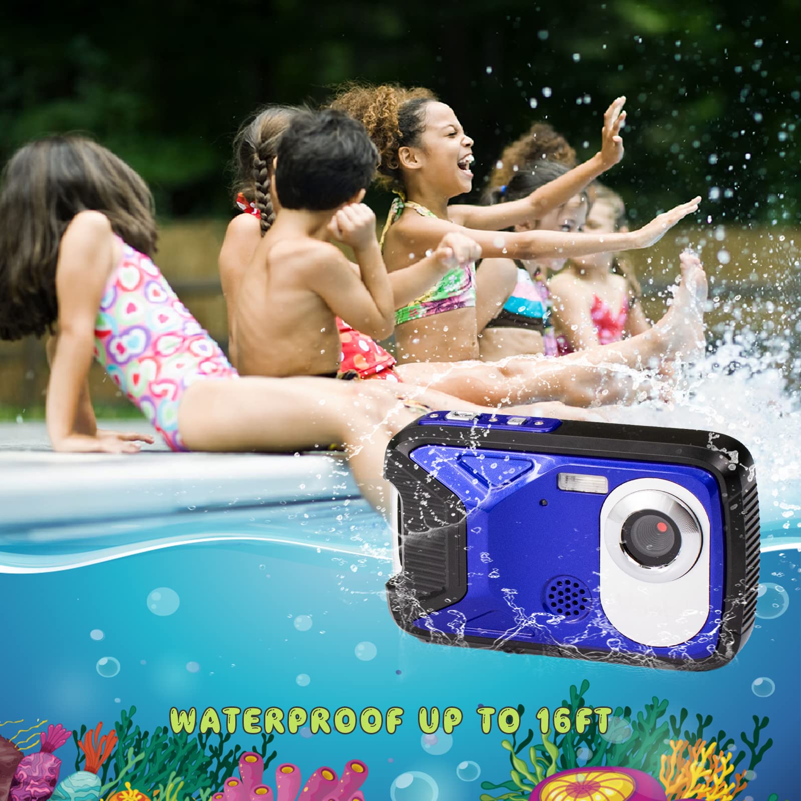 Waterproof Camera Underwater, Vmotal Full HD 1080P Waterproof Digital Camera 2.8" LCD 21MP Rechargeable Point and Shoot Cameras Underwater Camera for Snorkeling (Blue)