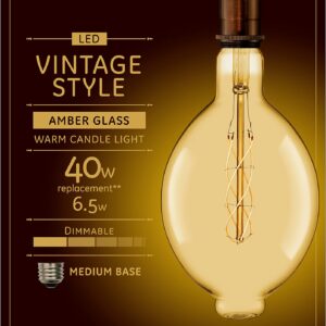 GE Lighting Vintage Style LED Light Bulb, 40 Watt Eqv, Amber Glass, Warm Candle Light, BT56 Large Light Bulb, Medium Base