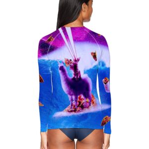 O2TEE Women's Mixed Print Cat Donut Long Sleeve Swim Tee Rash Guard Coverup,Medium