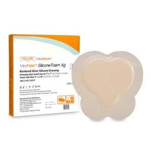 bordered silver silicone ag sterile highly absorbent antibacterial dressing, sacral, sacrum 7"x 7" (4.9"x 4.7" pad), 5 dressings, medheal by medvancetm/box