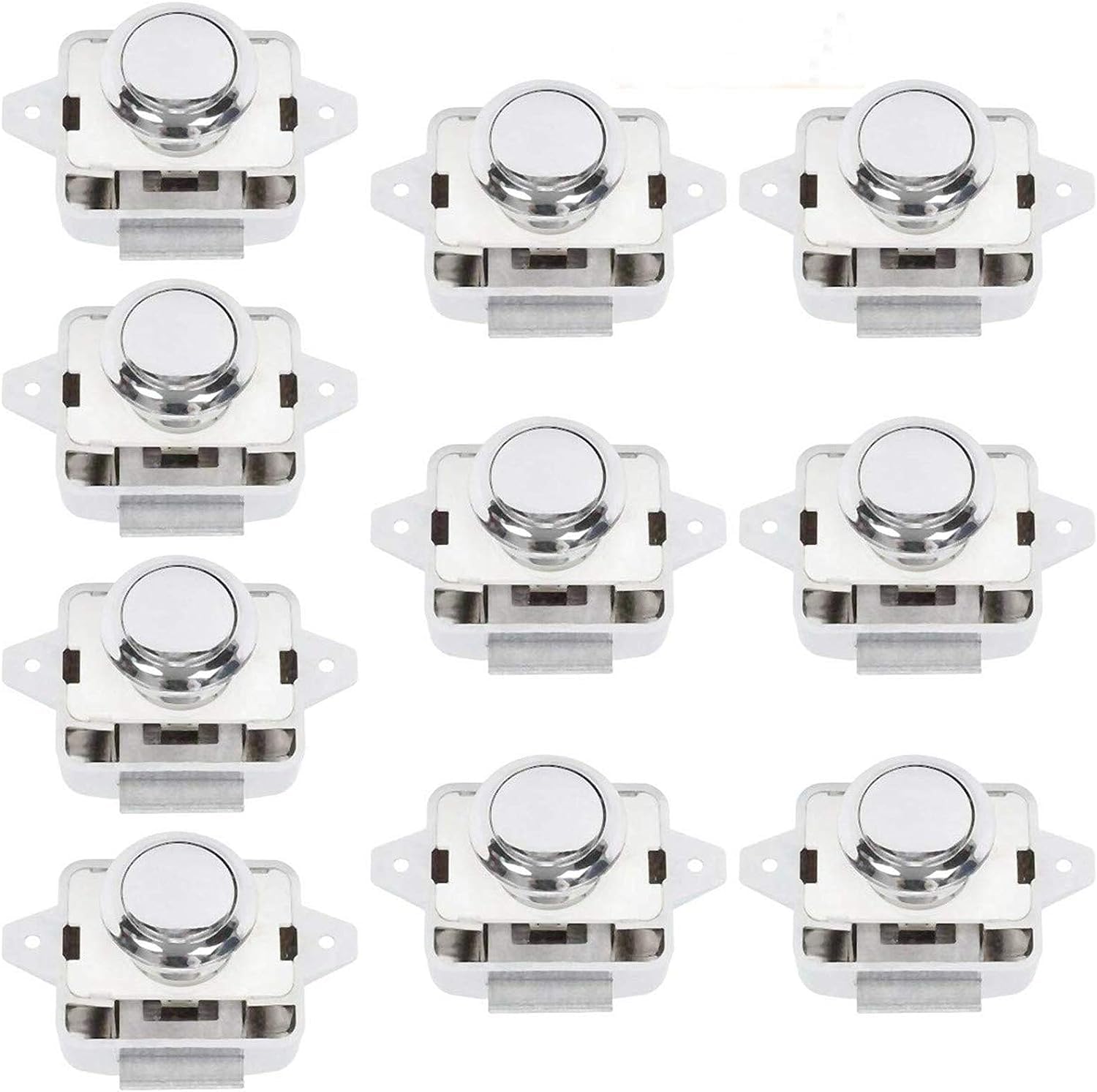 LESOLEIL Push Button Latch Locks - 10 Pcs RV Cabinet Door Push Lock Catch Keyless Knob for Camper Van Motorhome Caravan Boat Silver