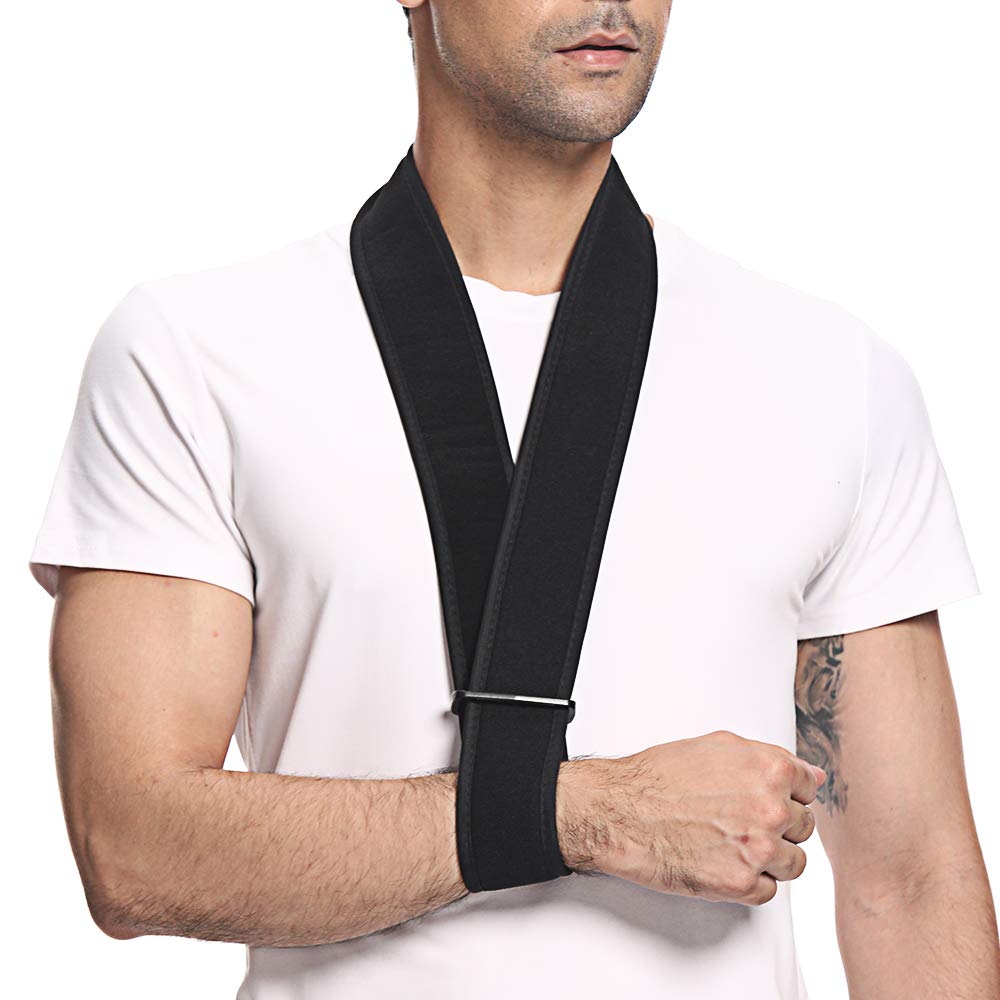 supregear Arm Sling, Lightweight Neck Support Collar Immobilizer Simple Arm Sling Breathable Shoulder Support for Men Women (Black, Standard)