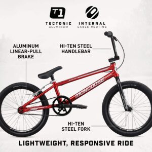 Mongoose Title Pro XXL BMX Race Bike with 20-Inch Wheels in Red for Beginner or Returning Riders, Featuring Lightweight Tectonic T1 Aluminum Frame and Internal Cable Routing