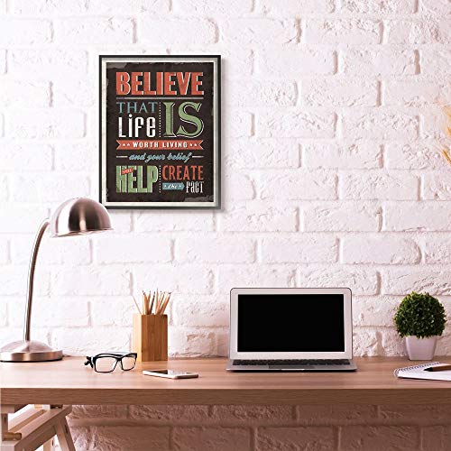 Stupell Industries Believe in Life Vintage Word, Design by Artist Ester Kay Wall Art, 24 x 1.5 x 30, Black Framed