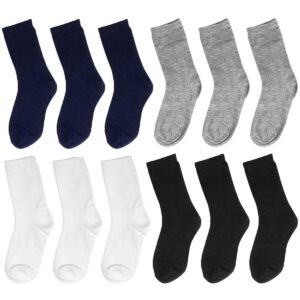 falari 12-pack boy toddler kids cotton crew socks 2-4 black grey navy white