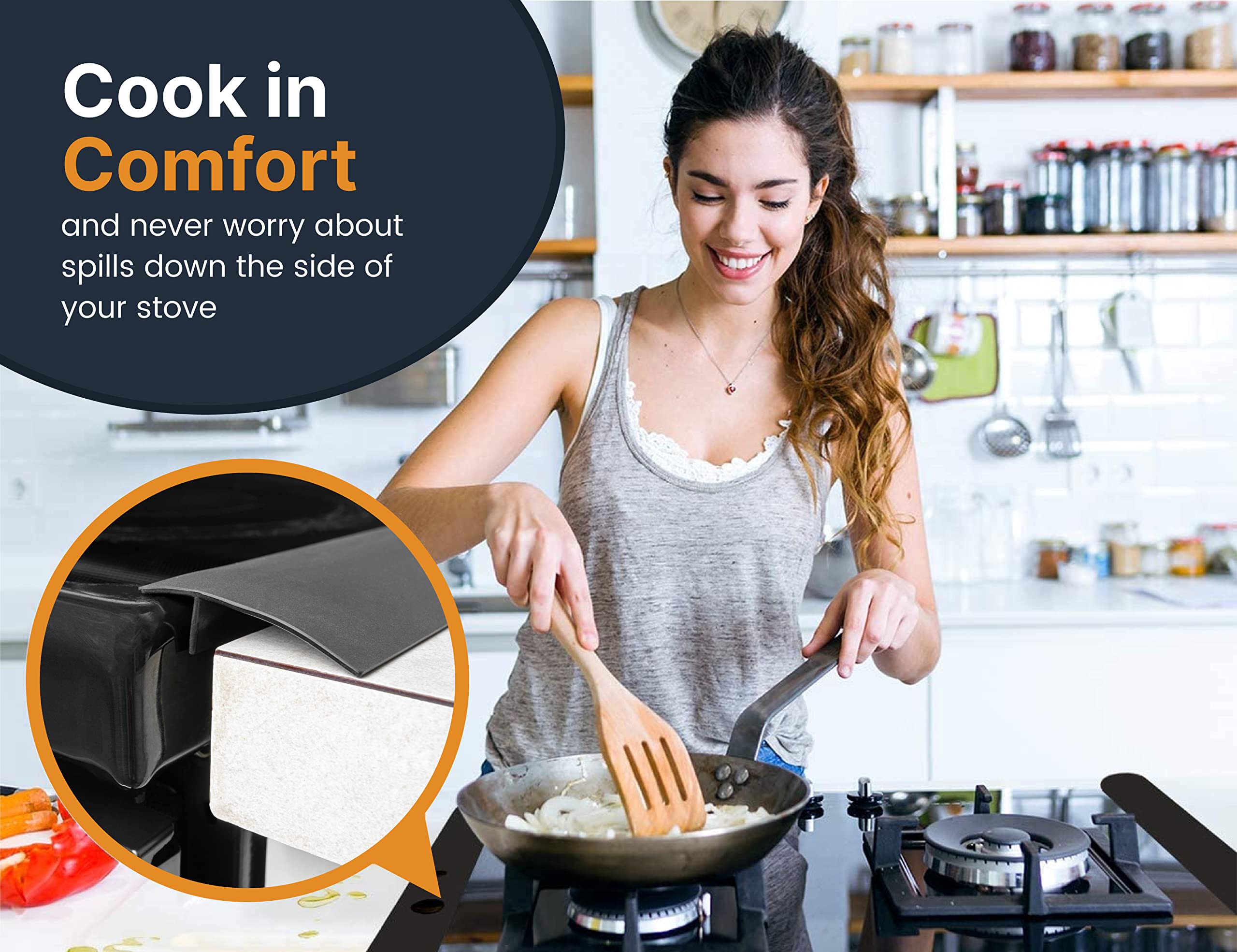 Linda’s Essentials Silicone Stove Gap Covers (2 Pack), Heat Resistant Oven Gap Filler Seals Gaps Between Stovetop and Counter, Easy to Clean Stove Gap Guard (25 Inches, Black)