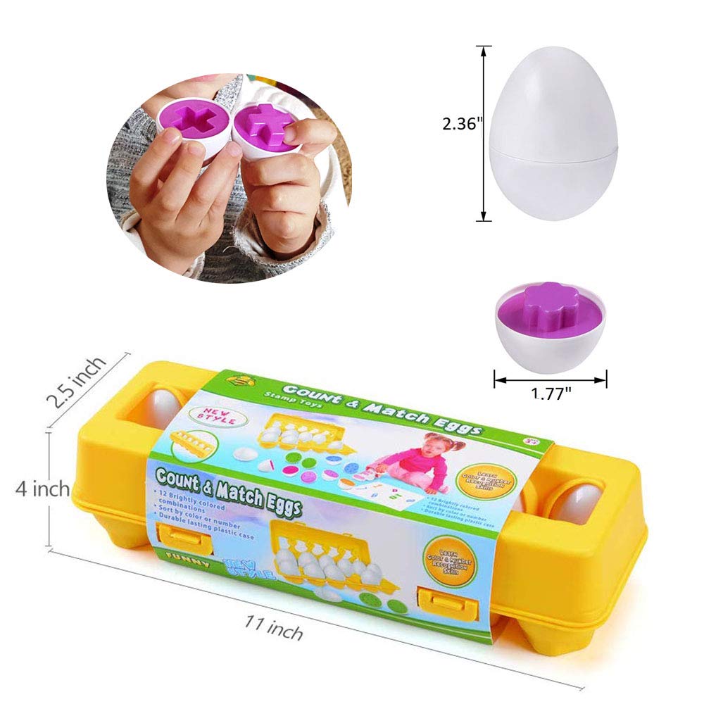 JUNBESTN Easter Matching Eggs Connect Eggs Carton Toys Gifts for 1 2 3 Years Old Kids Toddler Baby Girls Boys Shape Color Egg Play Learn