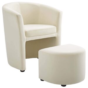 modway divulge performance velvet armchair and ottoman set in ivory