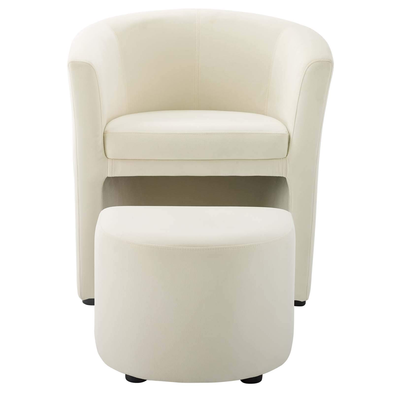 Modway Divulge Performance Velvet Armchair and Ottoman Set in Ivory