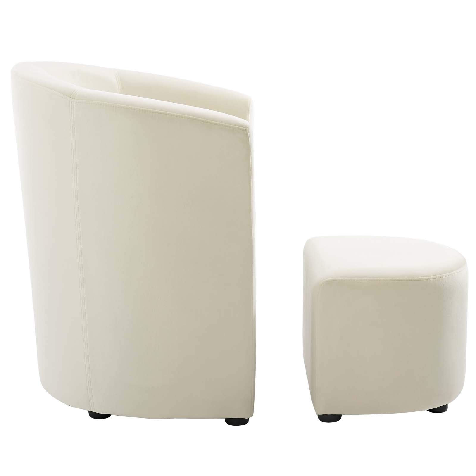 Modway Divulge Performance Velvet Armchair and Ottoman Set in Ivory