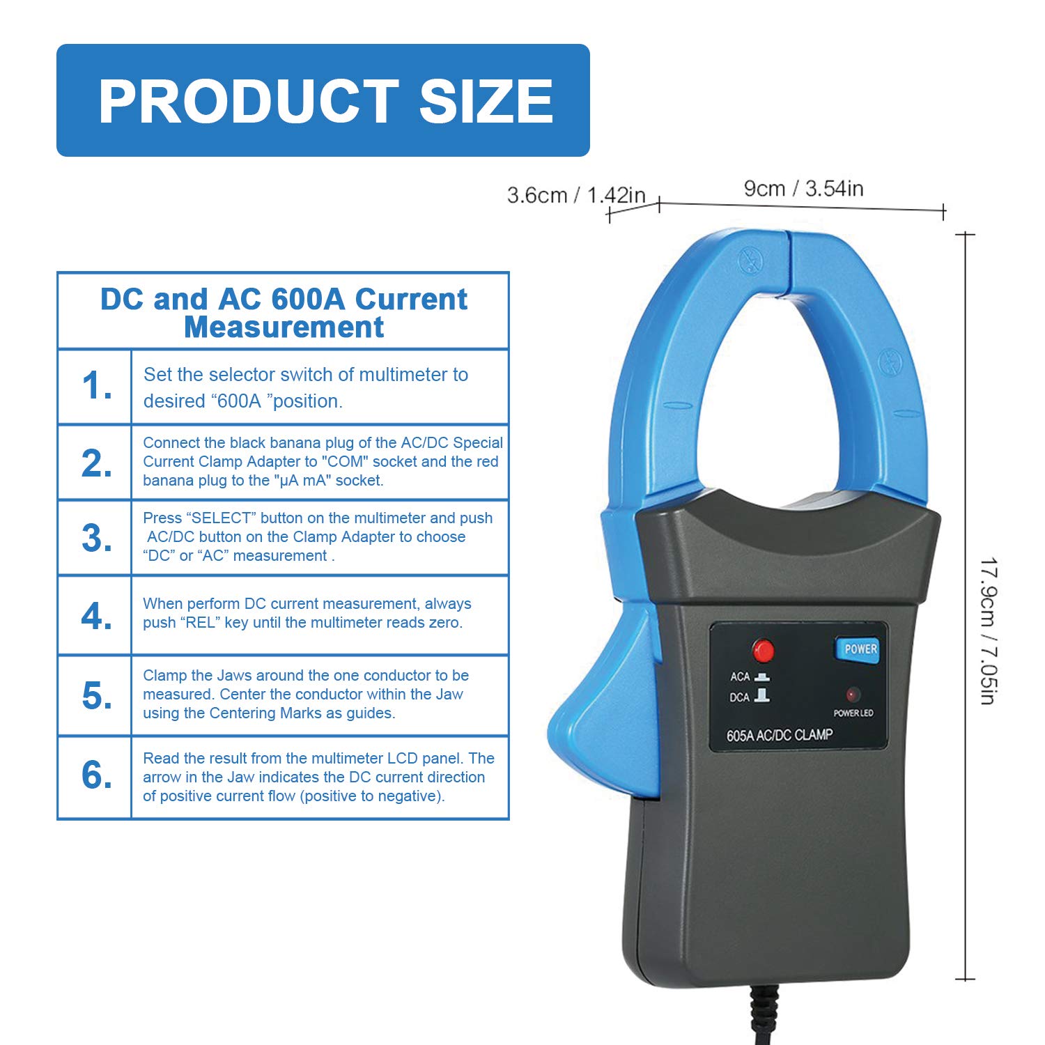 BTMETER BT-605A AC/DC 600A Clamp-on Current Probe Amp Adapter for Work with Digital Multimeters