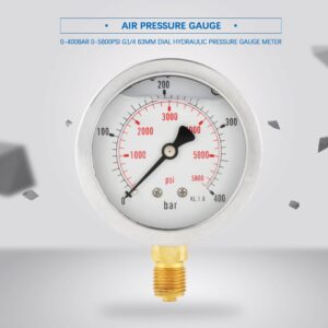 Dial Hydraulic Pressure Gauge Meter Pressure Gauges Vacuum Air Compressor Hydraulic Pressure Gauge 0-400BAR 0-5800 PSI G1/4 63mm