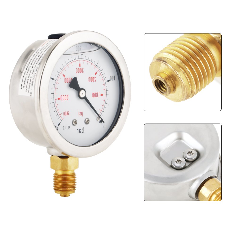 Dial Hydraulic Pressure Gauge Meter Pressure Gauges Vacuum Air Compressor Hydraulic Pressure Gauge 0-400BAR 0-5800 PSI G1/4 63mm