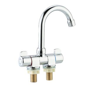 kitchen faucet,wall/deck mounted rv faucet rotating,stainless steel two handle deck/wall mounted rv kitchen faucet hot and cold water mixer tap for motorhome travel trailer