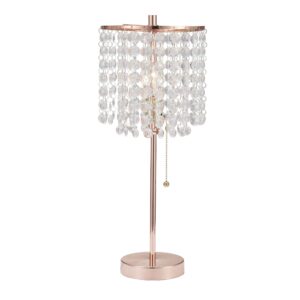 sh lighting crystal inspired table desk lamp - features convenient pull chain - 19" tall great for bedrooms, living rooms, or offices (rose gold)