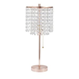 SH Lighting Crystal Inspired Table Desk Lamp - Features Convenient Pull Chain - 19" Tall Great for Bedrooms, Living Rooms, or Offices (Rose Gold)