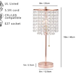 SH Lighting Crystal Inspired Table Desk Lamp - Features Convenient Pull Chain - 19" Tall Great for Bedrooms, Living Rooms, or Offices (Rose Gold)