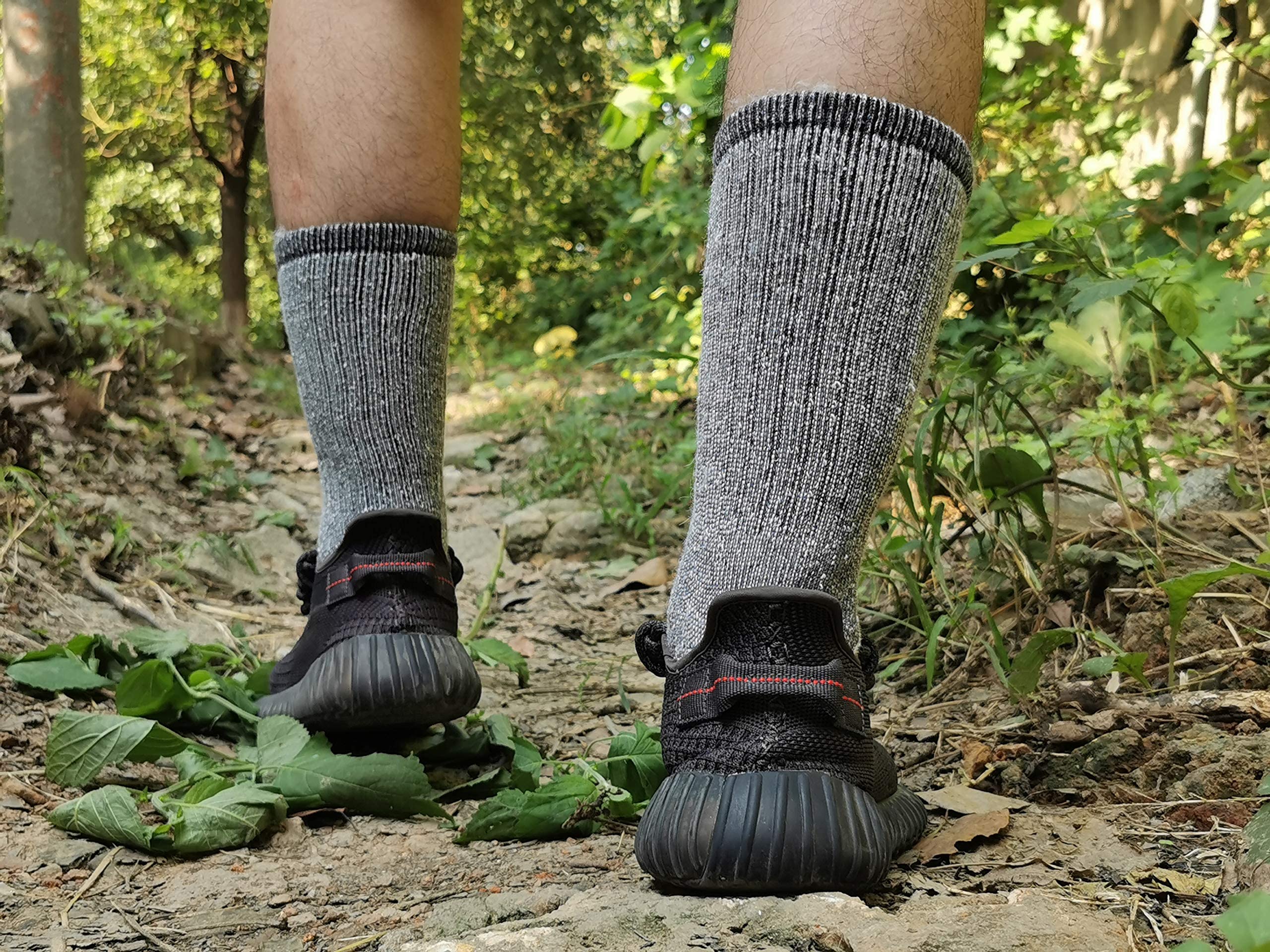 JANFINE Merino Wool Hiking Socks Thermal Warm Cushion Boot Socks for Men & Women（（Dark Grey(2 pairs),US Size 9-13）